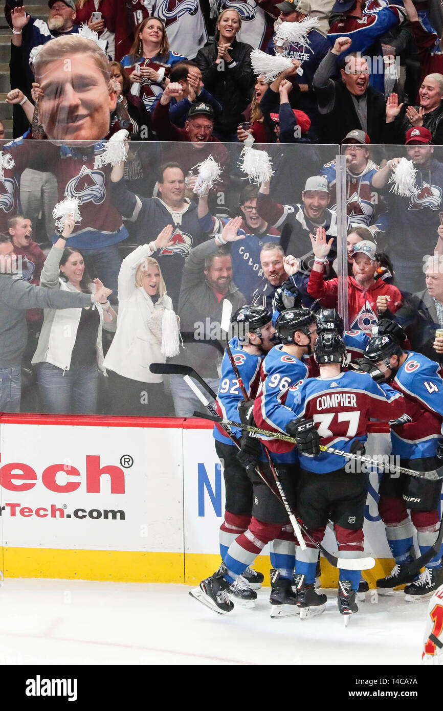Denver, Colorado, USA. 15th Apr, 2019. Avalanche players and fans ...