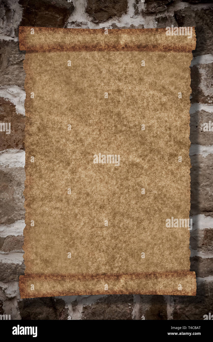 Parchment scroll on stone wall hi-res stock photography and images - Alamy