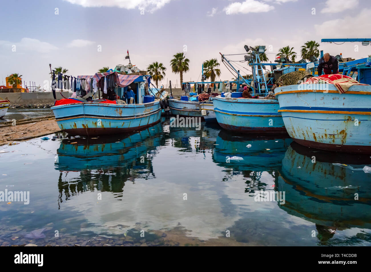 Port of fishing boats in the old marina of the city of Hurghada in ...