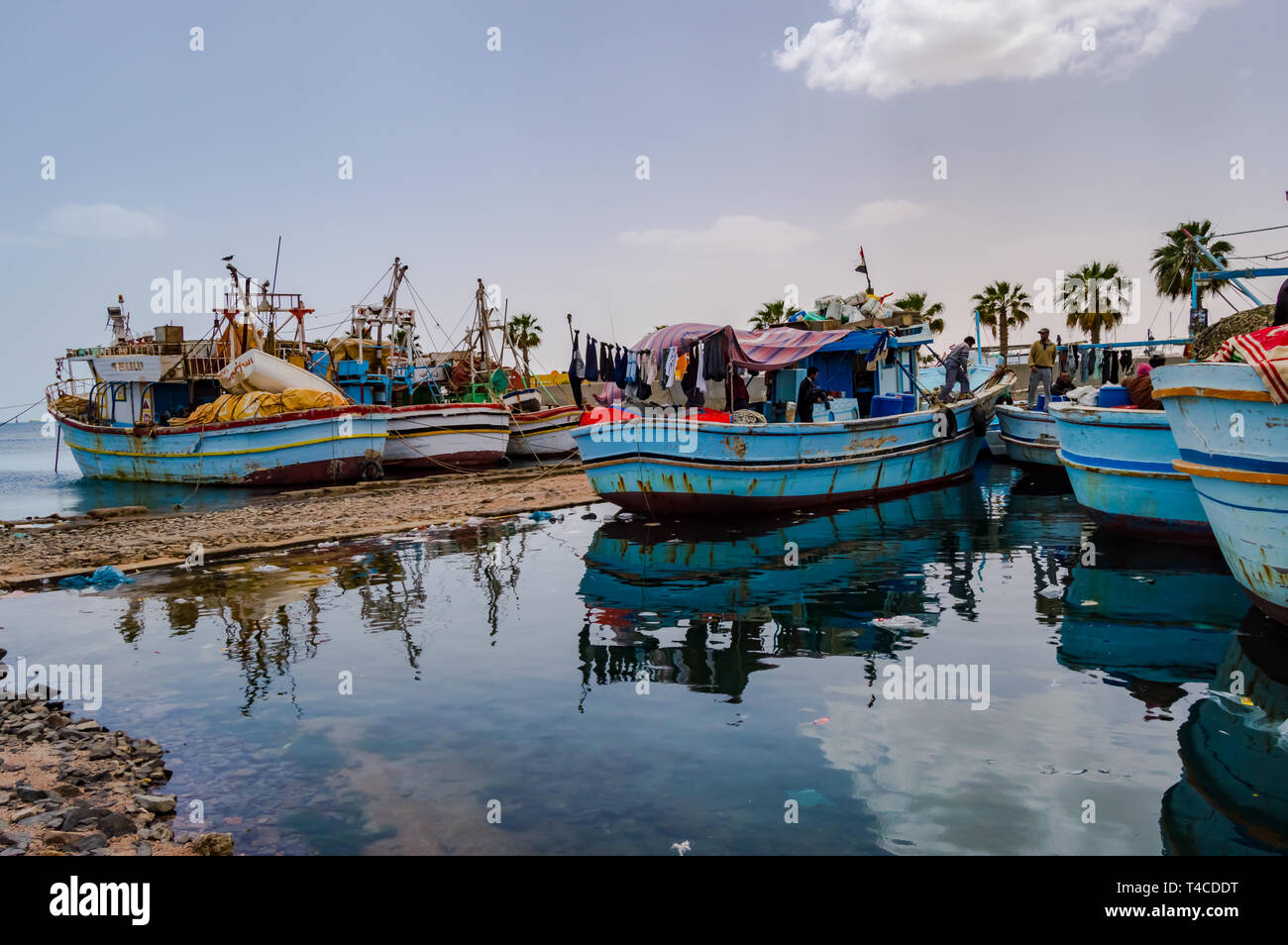 Port of fishing boats in the old marina of the city of Hurghada in ...