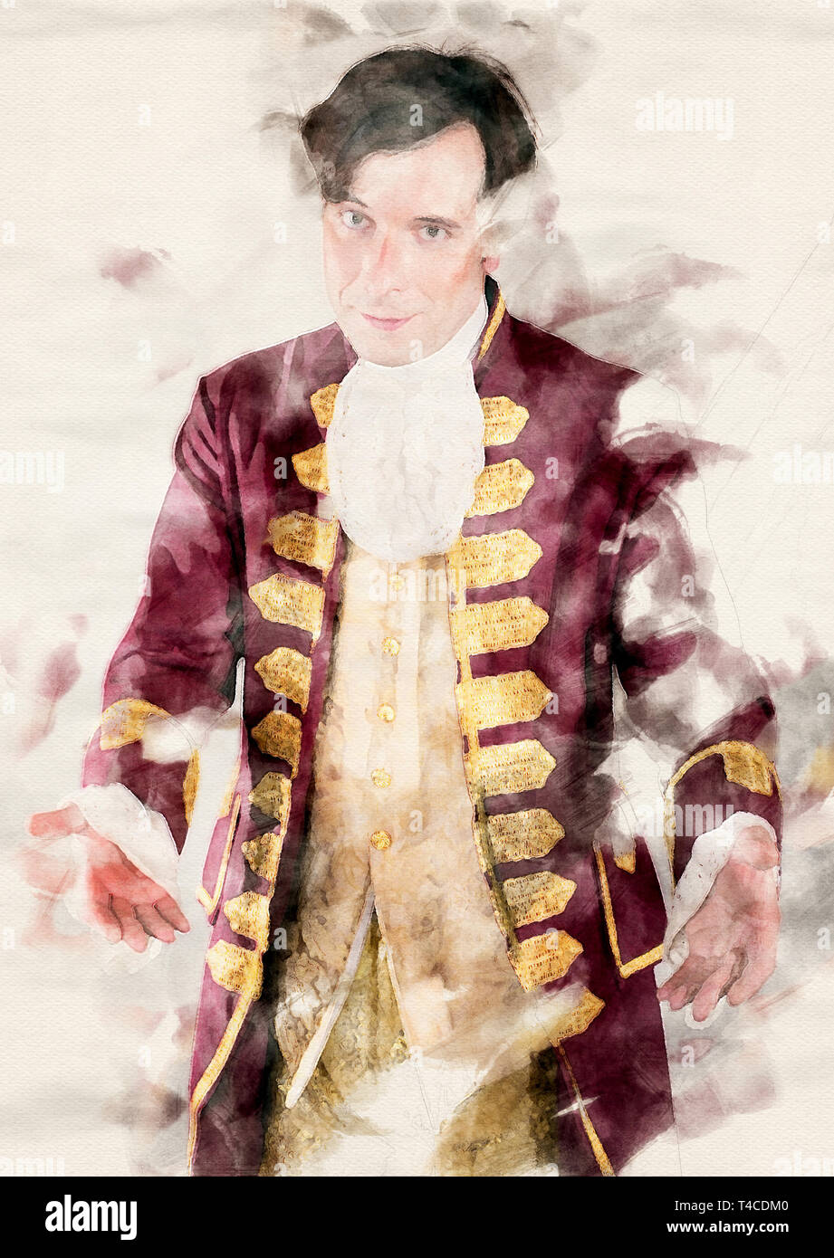 Portrait of a butler in a historic old robe in watercolors Stock Photo ...
