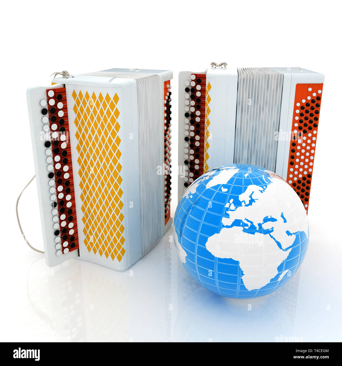 Musical instruments - bayans and Earth. Global musical concept Stock ...