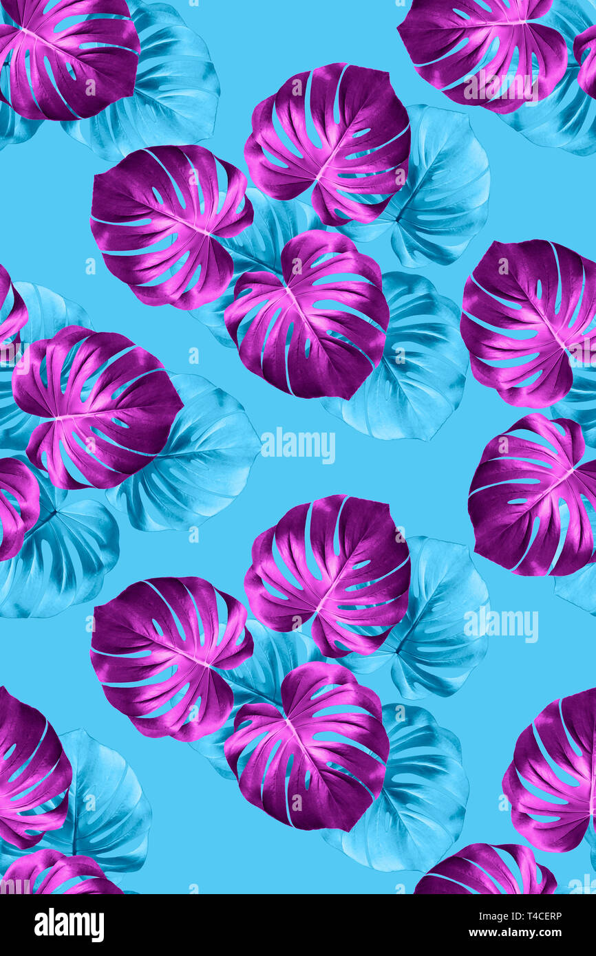 Fabric pattern with big violet palm leaves Stock Photo - Alamy
