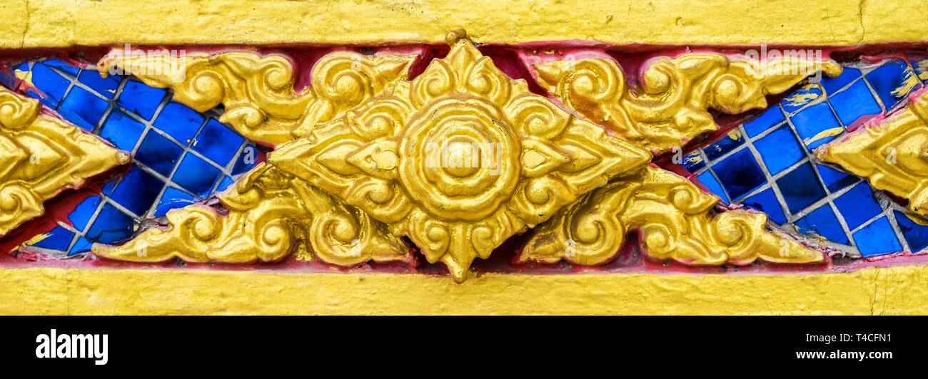 Pattern blue gold of thai traditional decorate on wall temple Stock ...