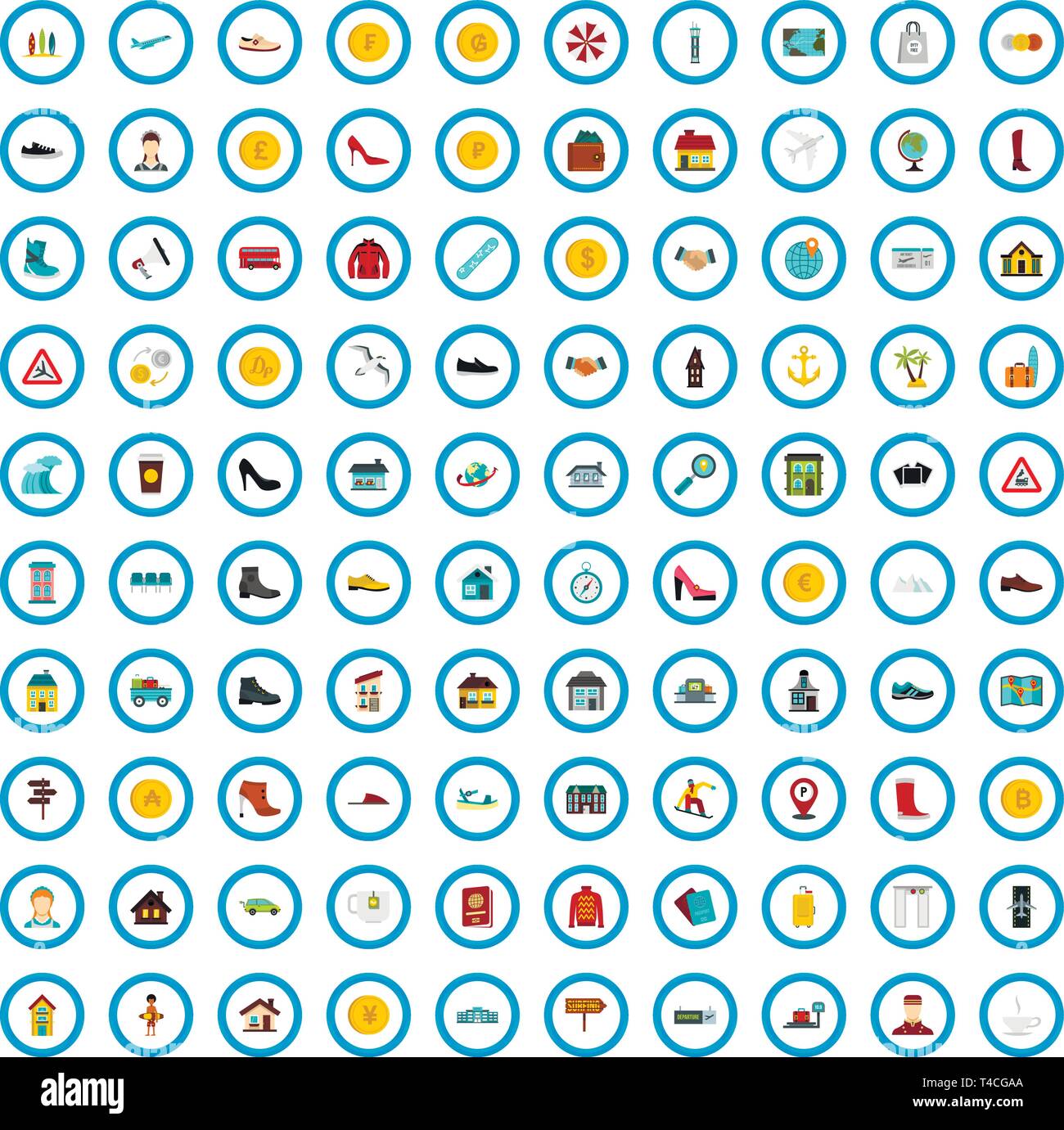 100 tour icons set, flat style Stock Vector Image & Art - Alamy