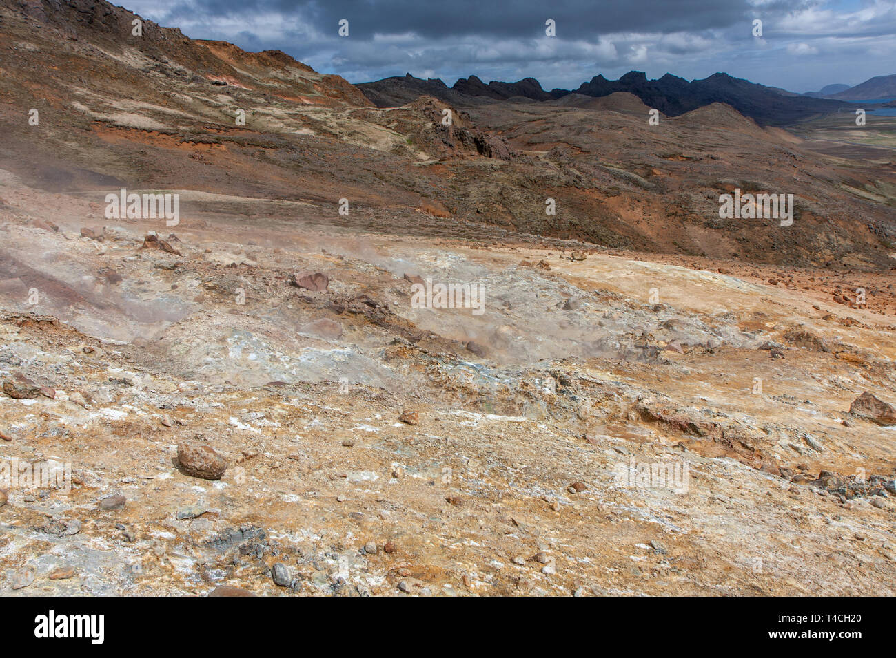 Landscape with geothermal zone in storm, Krysuvík, Iceland Stock Photo ...