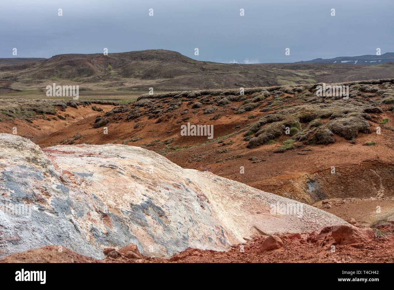 Landscape with geothermal zone in storm, Krysuvík, Iceland Stock Photo ...