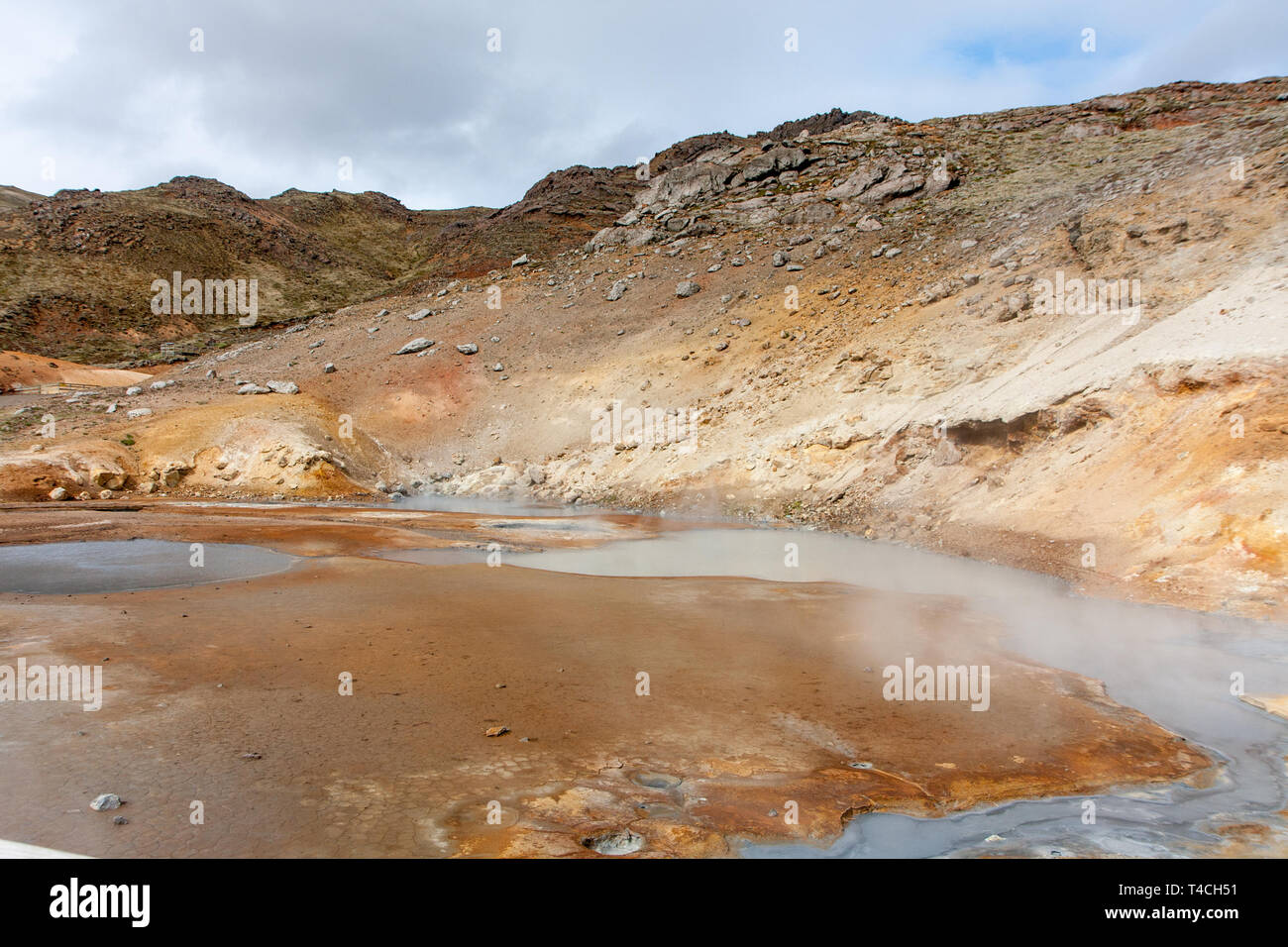 View of the geothermal area with fumaroles, Krysuvík, Iceland Stock ...