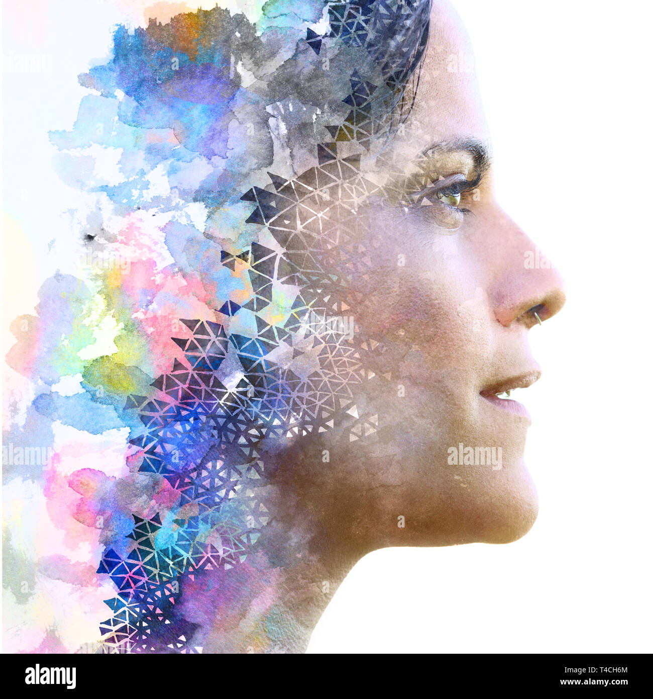 Portrait photography blends in with original artwork Stock Photo - Alamy