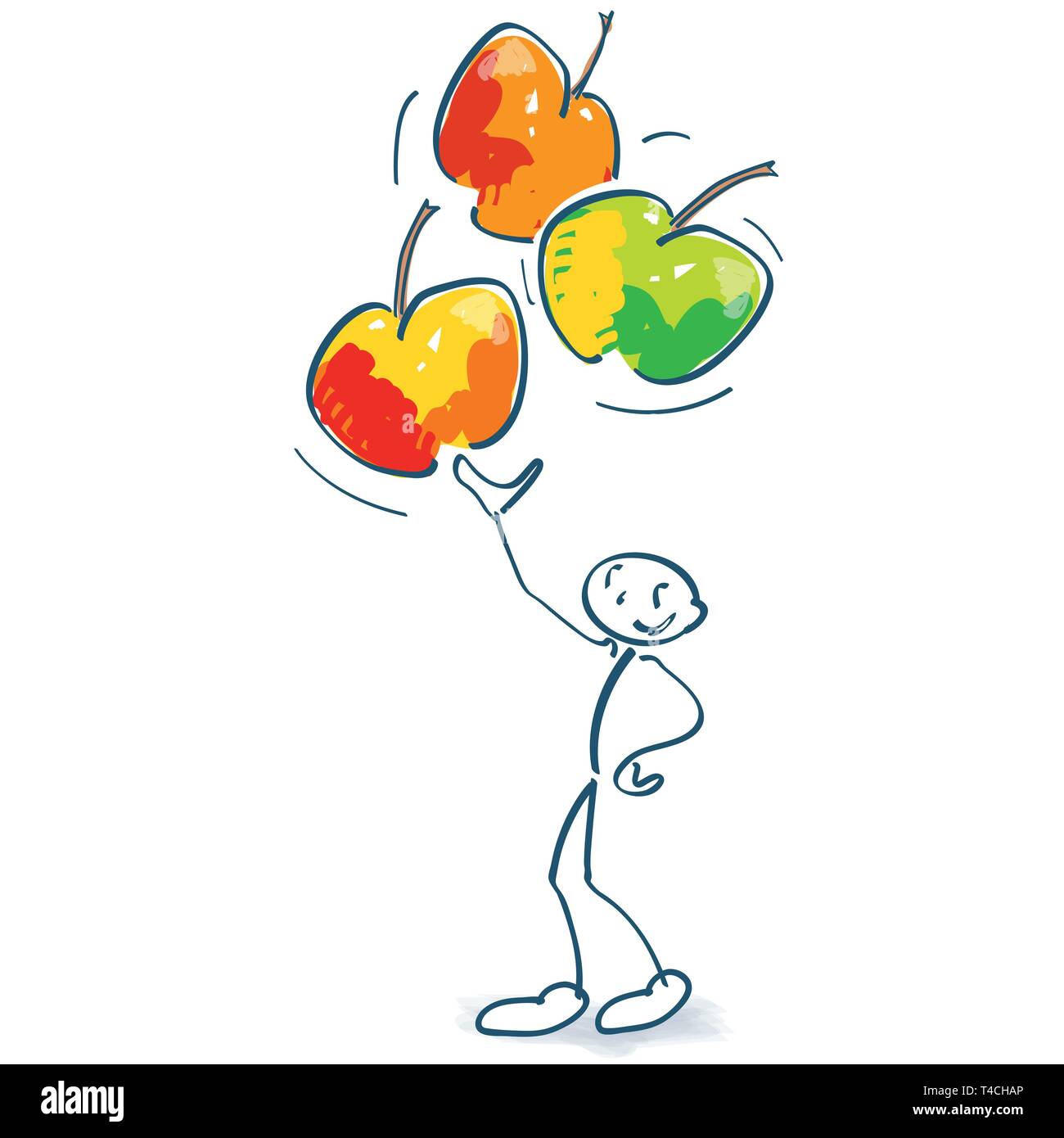 Stick figure with three apples in the air having fun Stock Vector Image ...