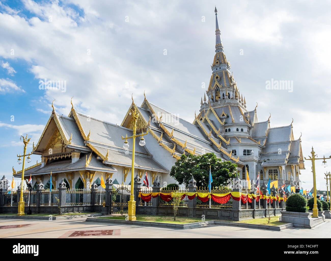 Architecture chapel gray gold famous beautiful shining at wat sothon ...