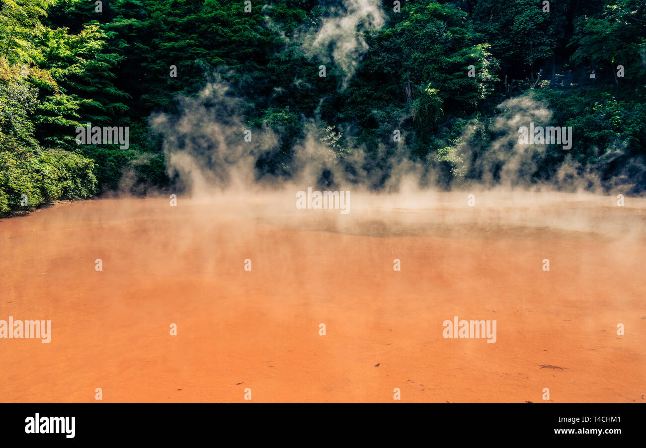 Detail view on famous geothermal hot springs, called Chinoike Jigoku ...