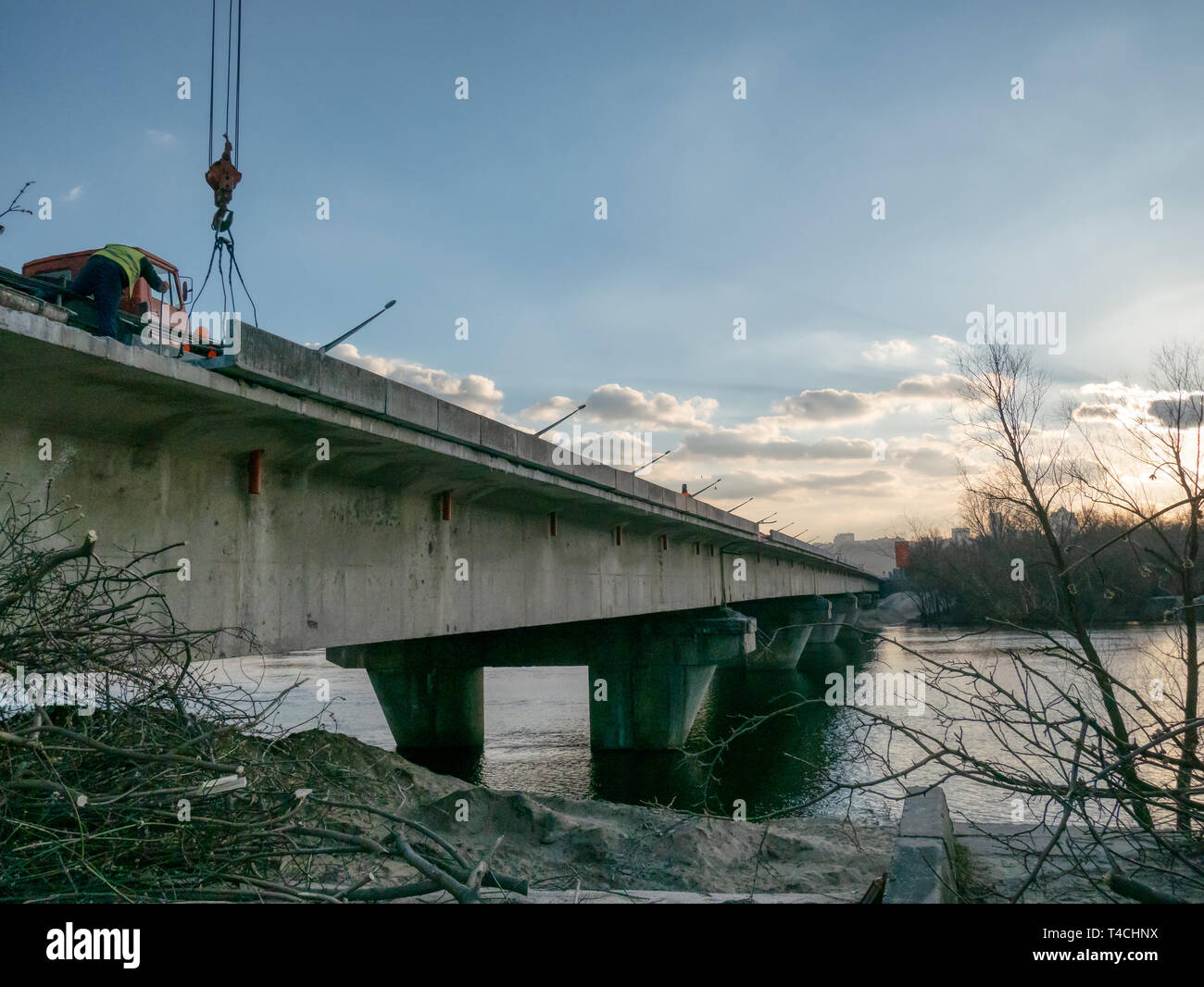 bridge renovation or under construction across the river Stock Photo ...