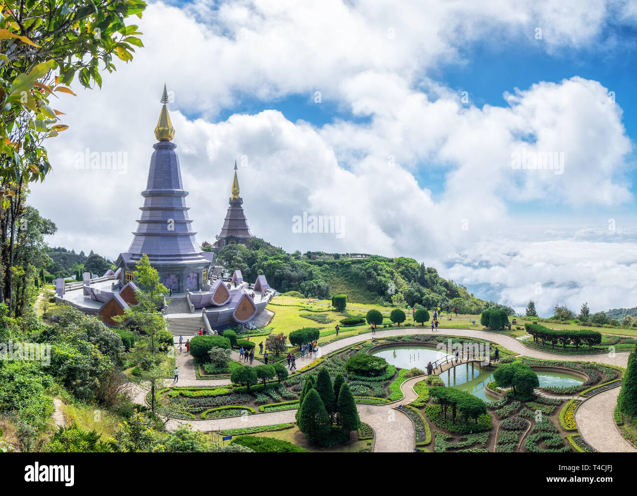 Phra Maha Dhatu Nabha Metaneedol, two pagoda landmark in valley on top ...