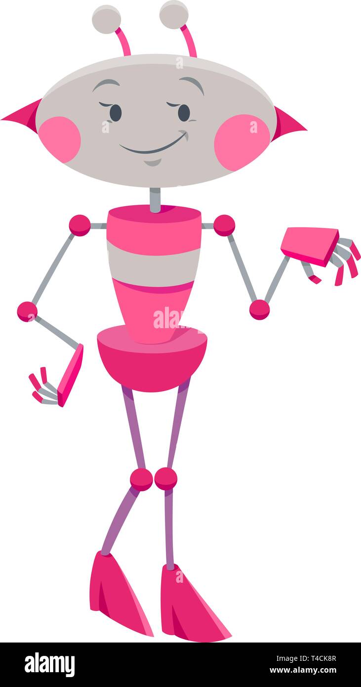 Cartoon Illustration of Funny Pink Robot Fantasy or Science Fiction ...