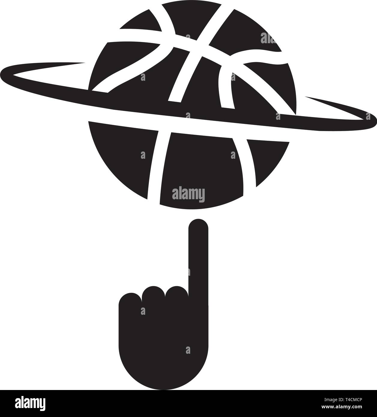 This vector image shows a spinning ball icon in glyph style. It is ...