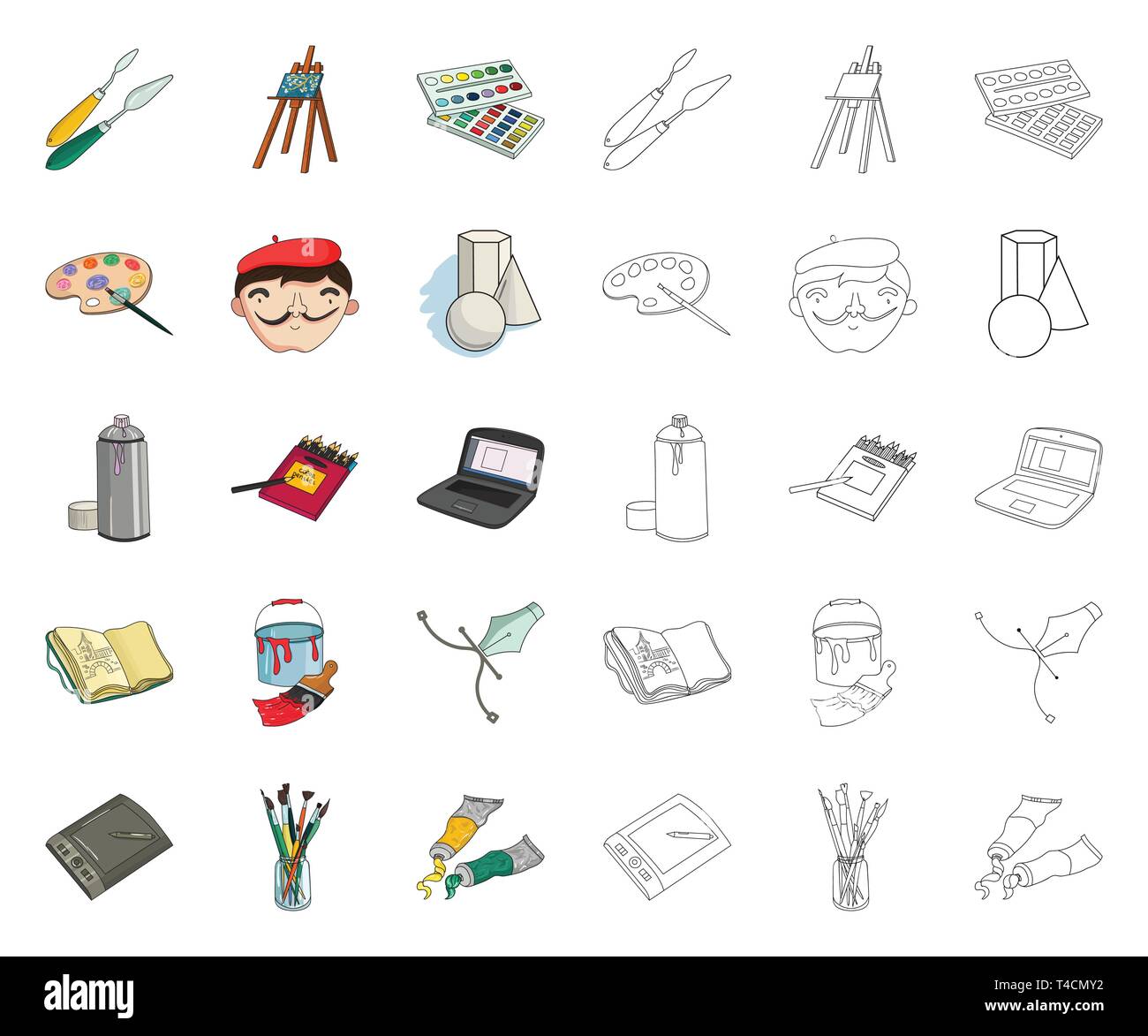 accessory,art,artist,box,bucket,cartoon,outline,collection,colored ...