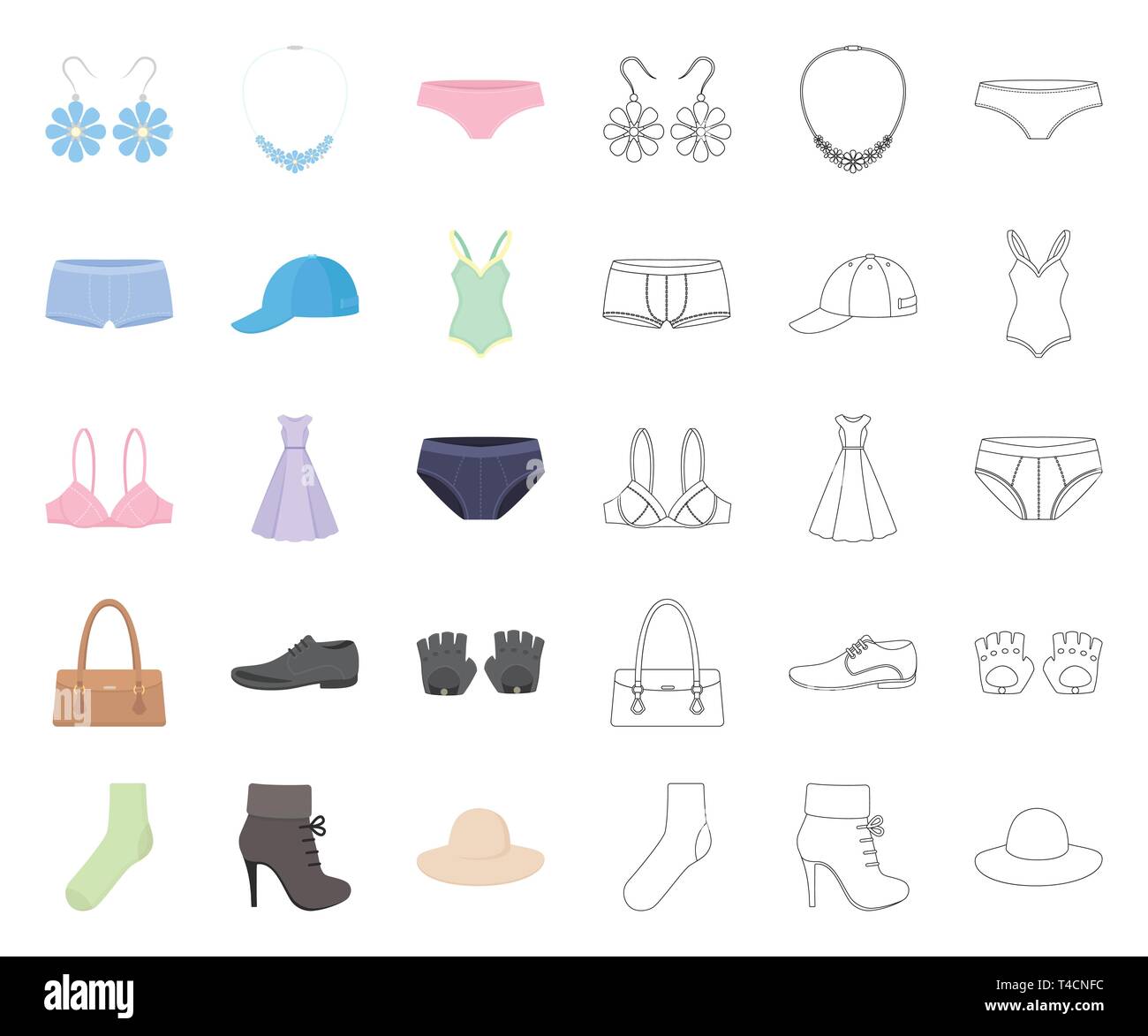 Clothes and accessories cartoon,outline icons in set collection for ...