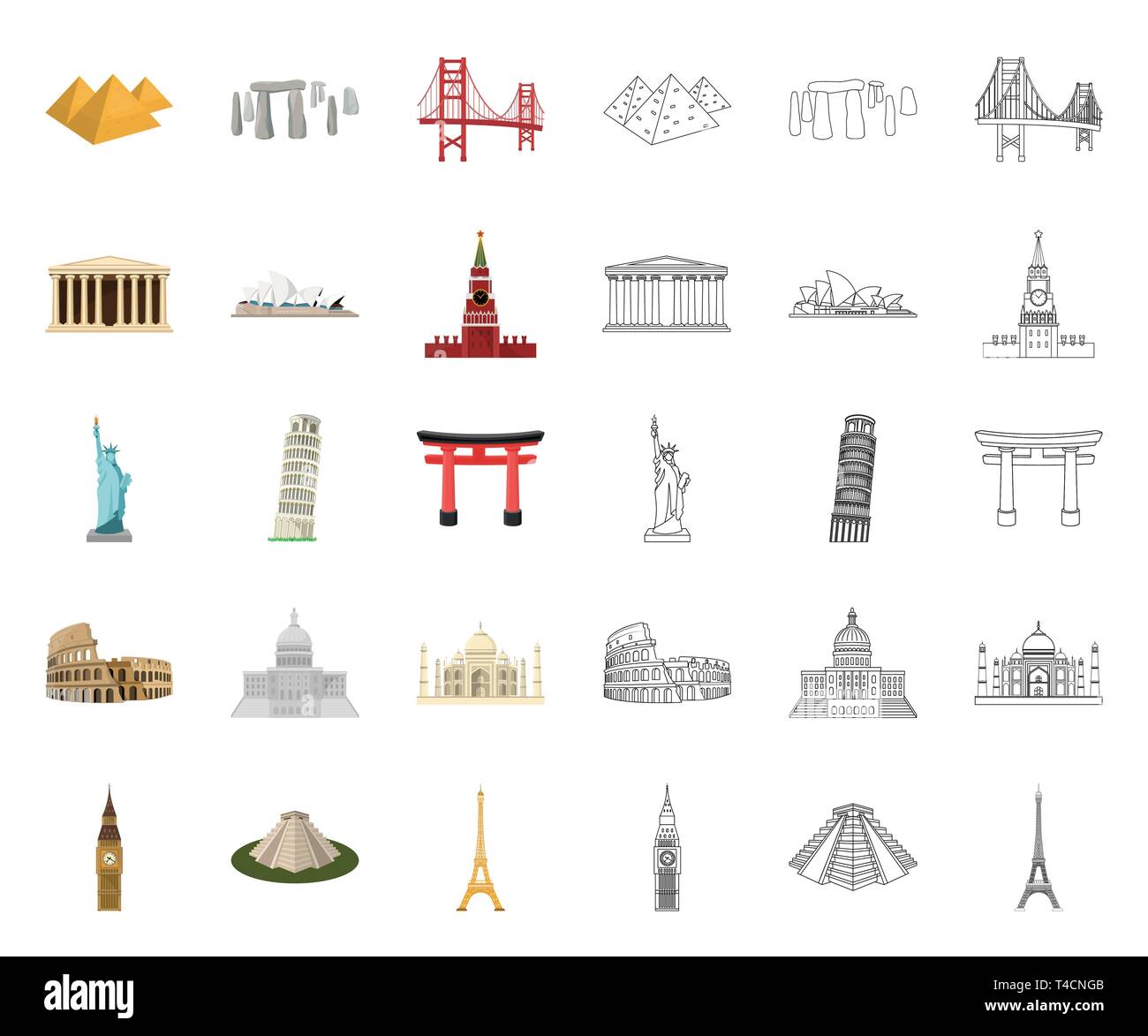 Sights of different countries cartoon icons in set collection for ...