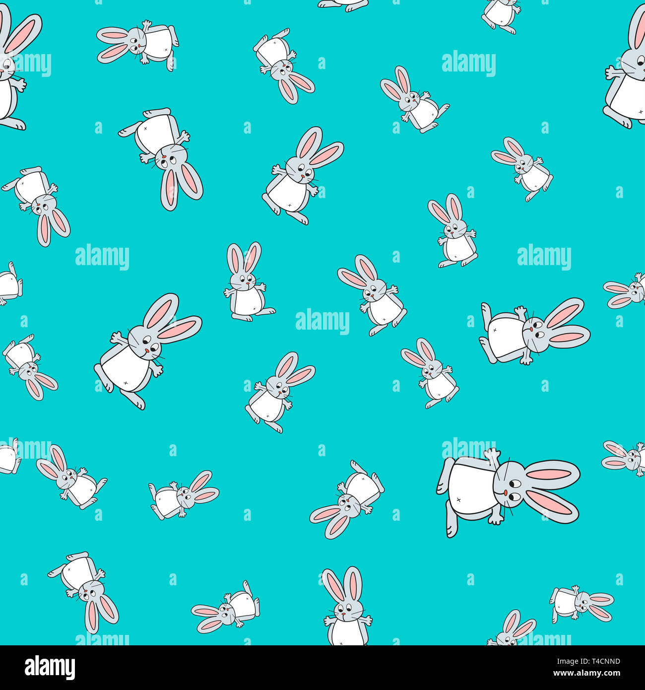 Seamless pattern of bunnies in cartoon style. On color background ...