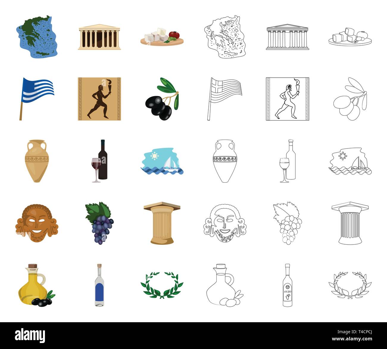 Country Greece cartoon,outline icons in set collection for design ...