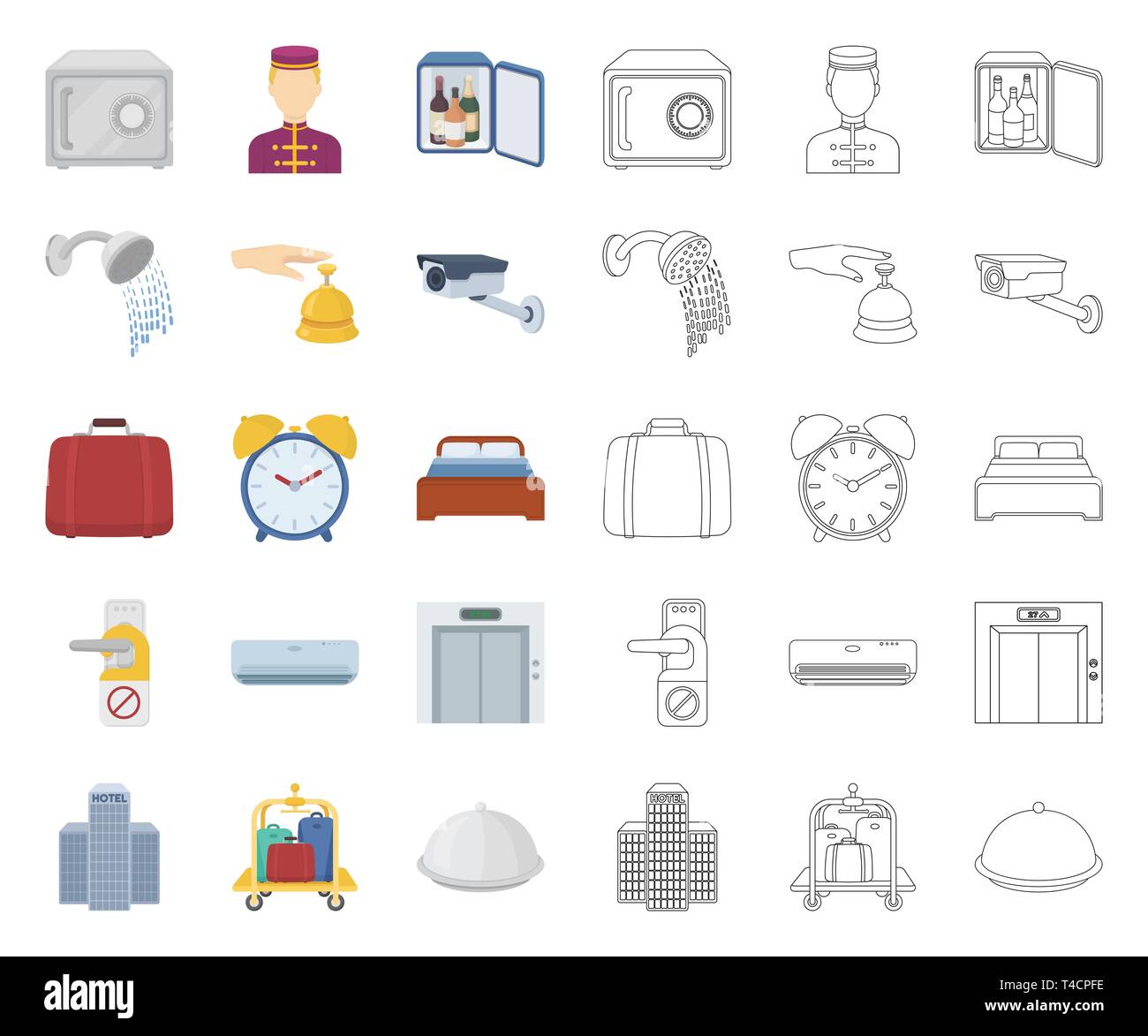 Hotel and equipment cartoon,outline icons in set collection for design ...