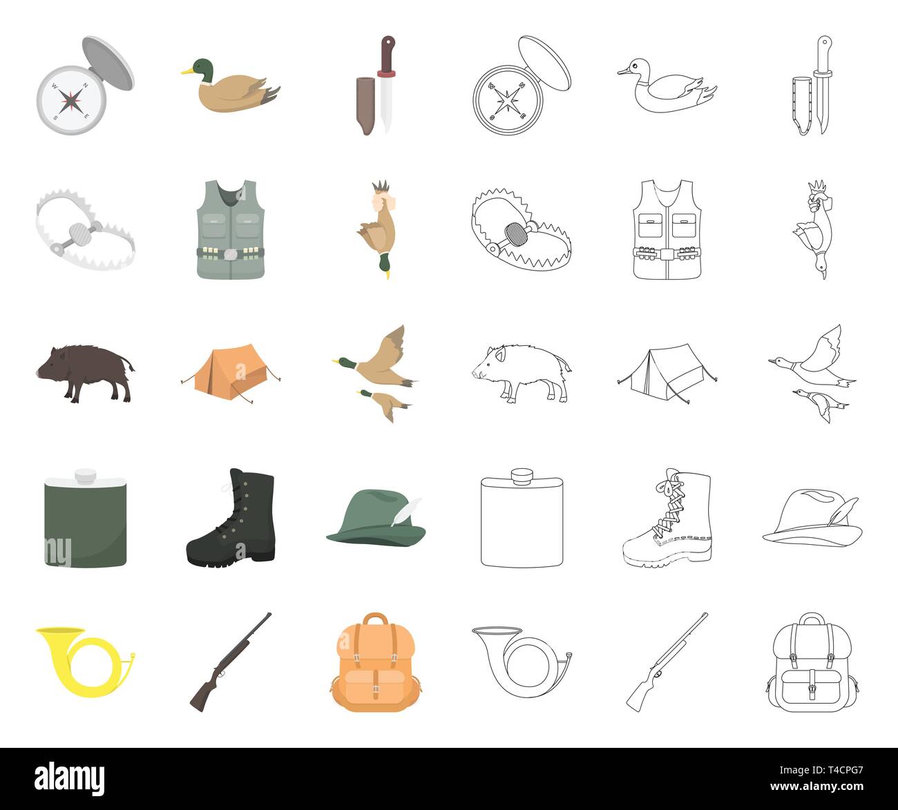 Hunting and trophy cartoon,outline icons in set collection for design ...