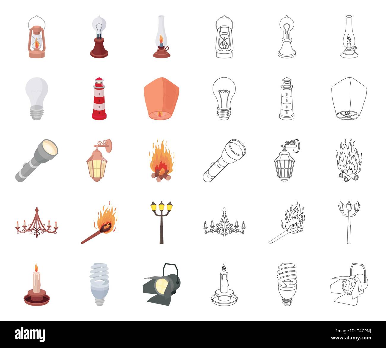 Light source cartoon,outline icons in set collection for design. Light ...