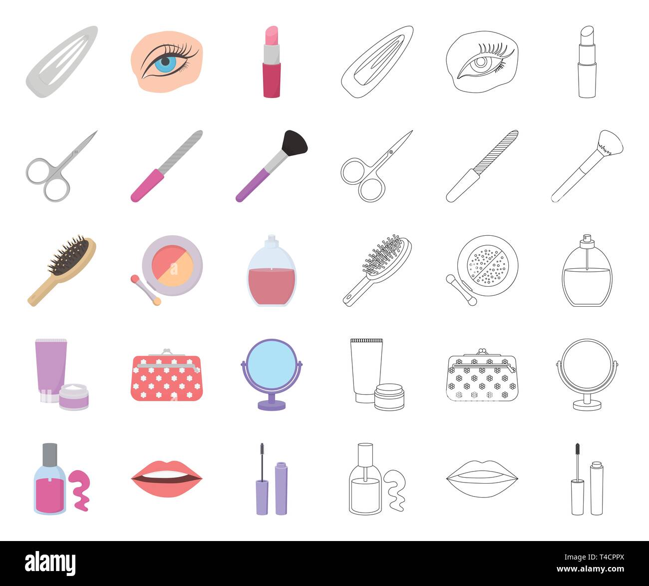 Makeup and cosmetics cartoon,outline icons in set collection for design ...