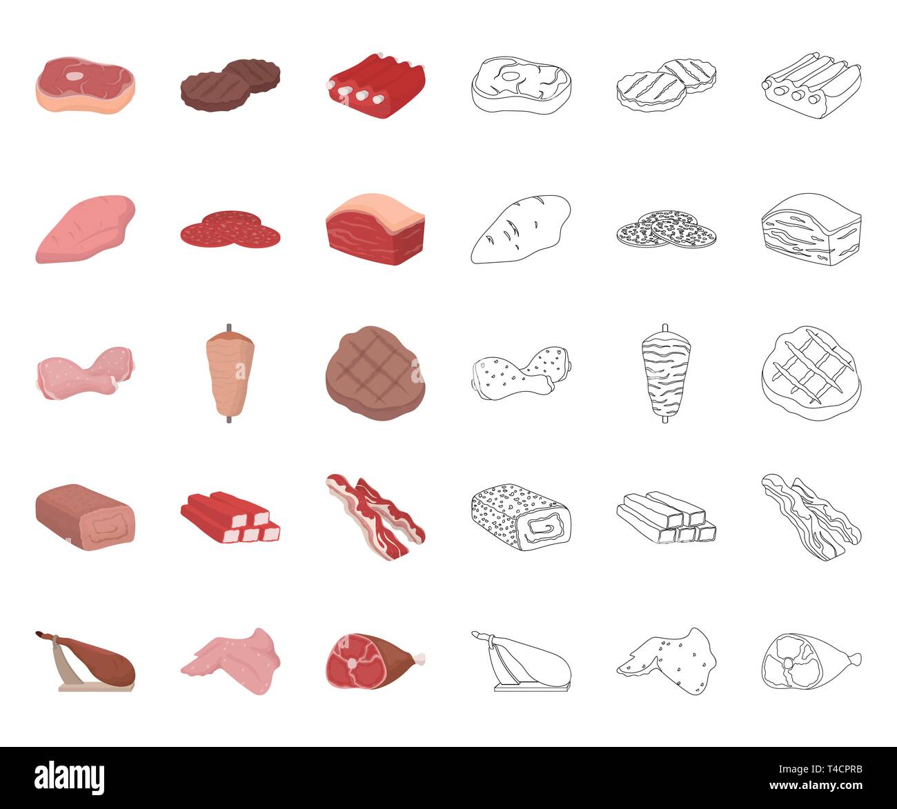 Different meat cartoon,outline icons in set collection for design. Meat ...