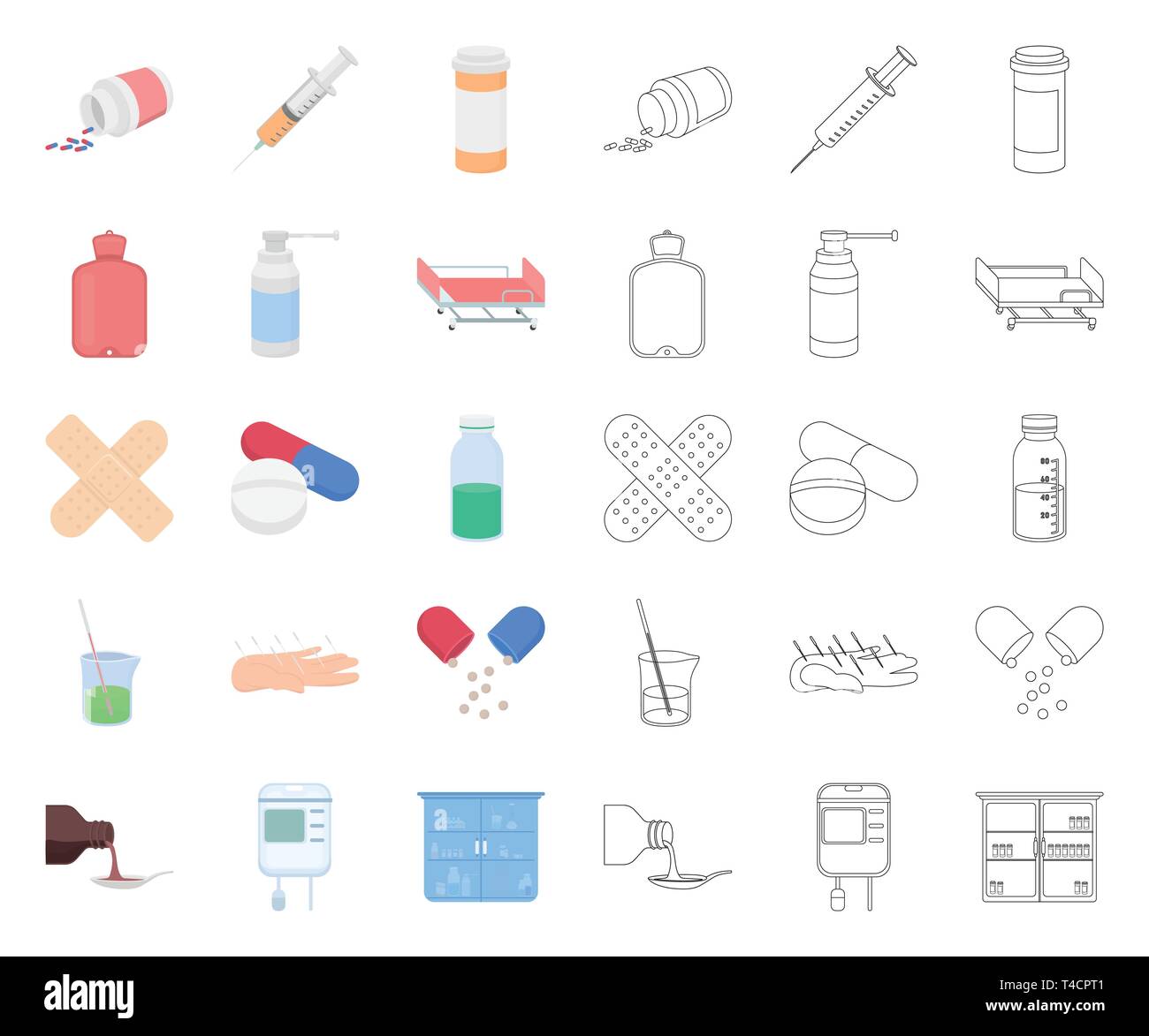 Medicine and treatment cartoon,outline icons in set collection for ...