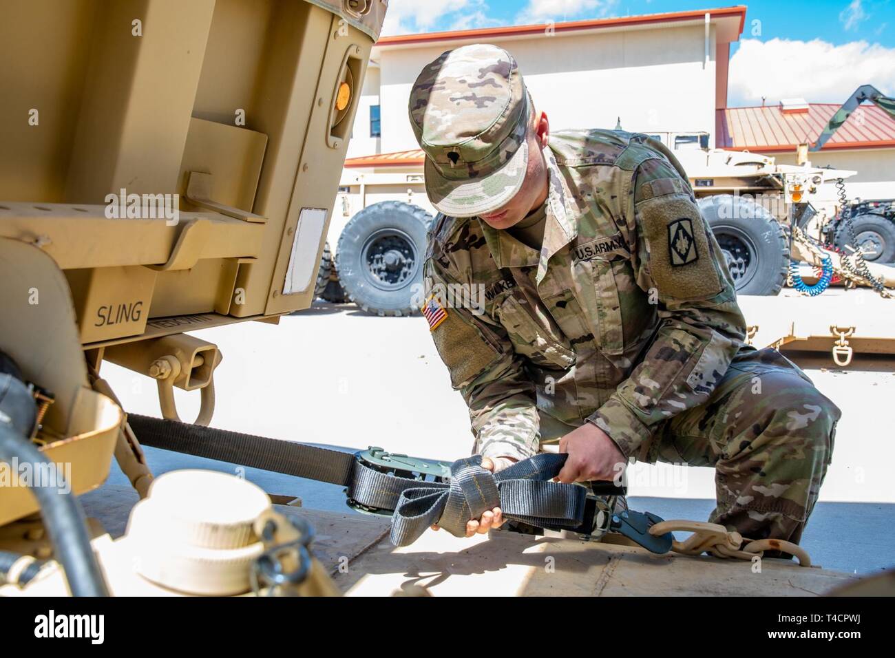 A Soldier assigned to 15th Transportation Company, 100th Brigade ...
