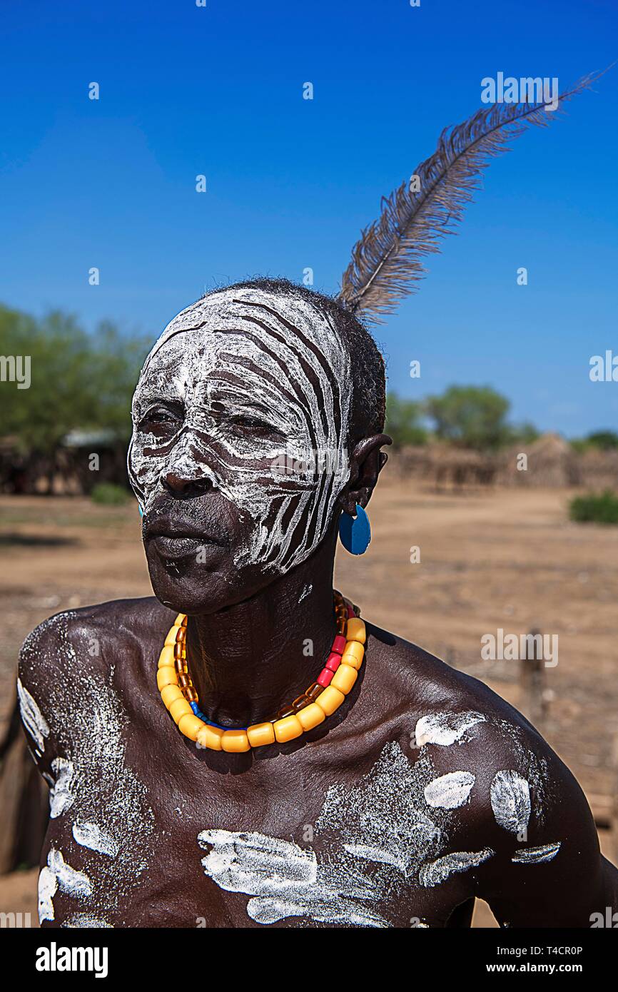 Man of the tribe of the karo with face painting hi-res stock ...