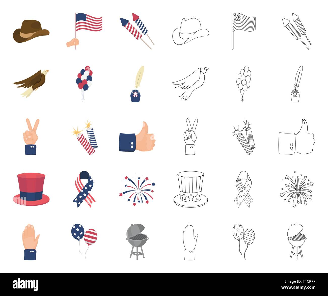 Day of Patriot, holiday cartoon,outline icons in set collection for ...