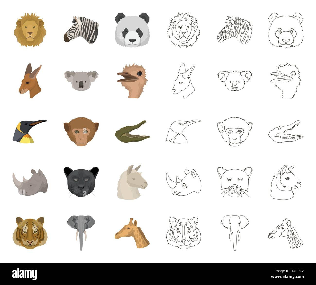 Wild animal cartoon,outline icons in set collection for design. Mammal ...