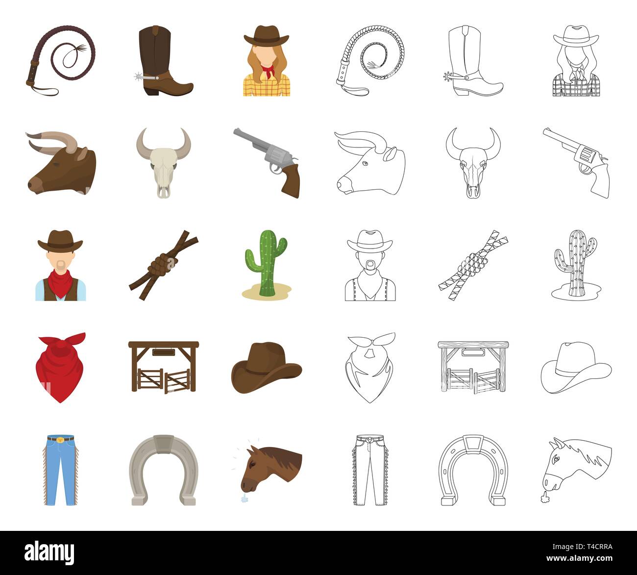 accessory,art,bandana,boots,bull,cactus,cartoon,outline,collection ...