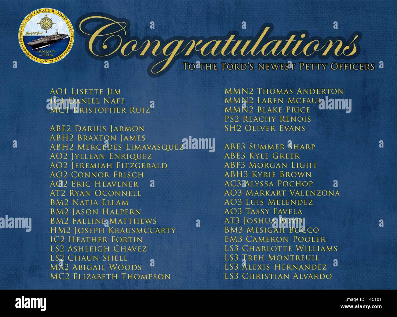 NEWPORT NEWS, Va. (March 21, 2019) Graphic displaying the most recent ...