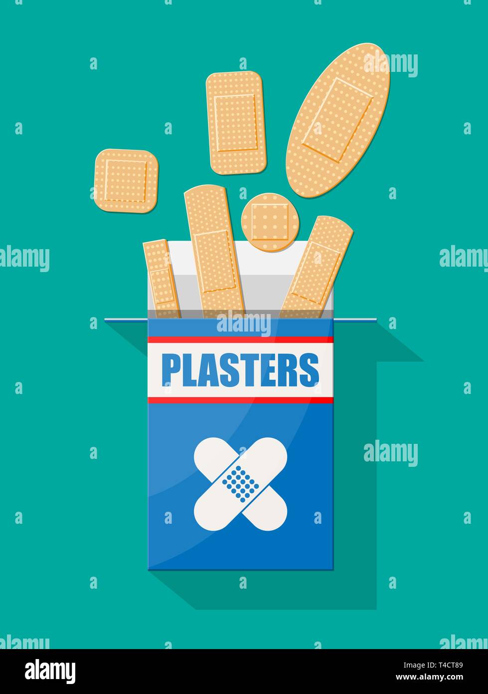 Set of aid medical plaster in various sizes. Plasters in box ...