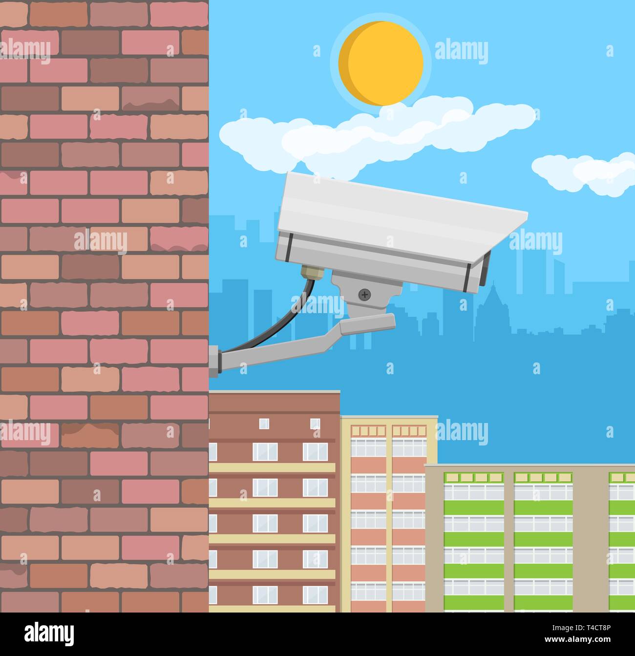 Security camera on wall. Surveillance remote camera. Safety and ...