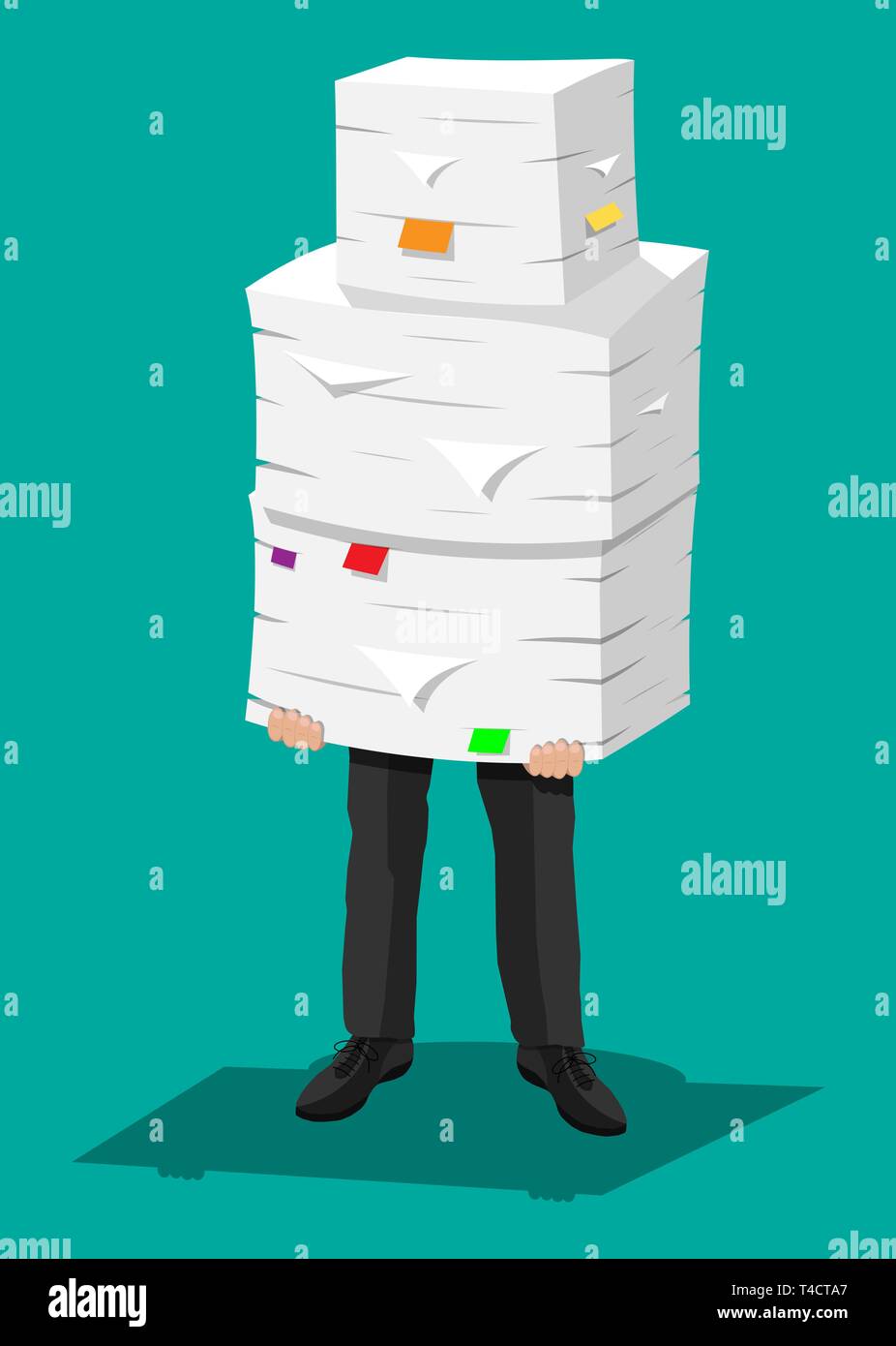 Stressed businessman holds pile of office papers and documents. Stress ...