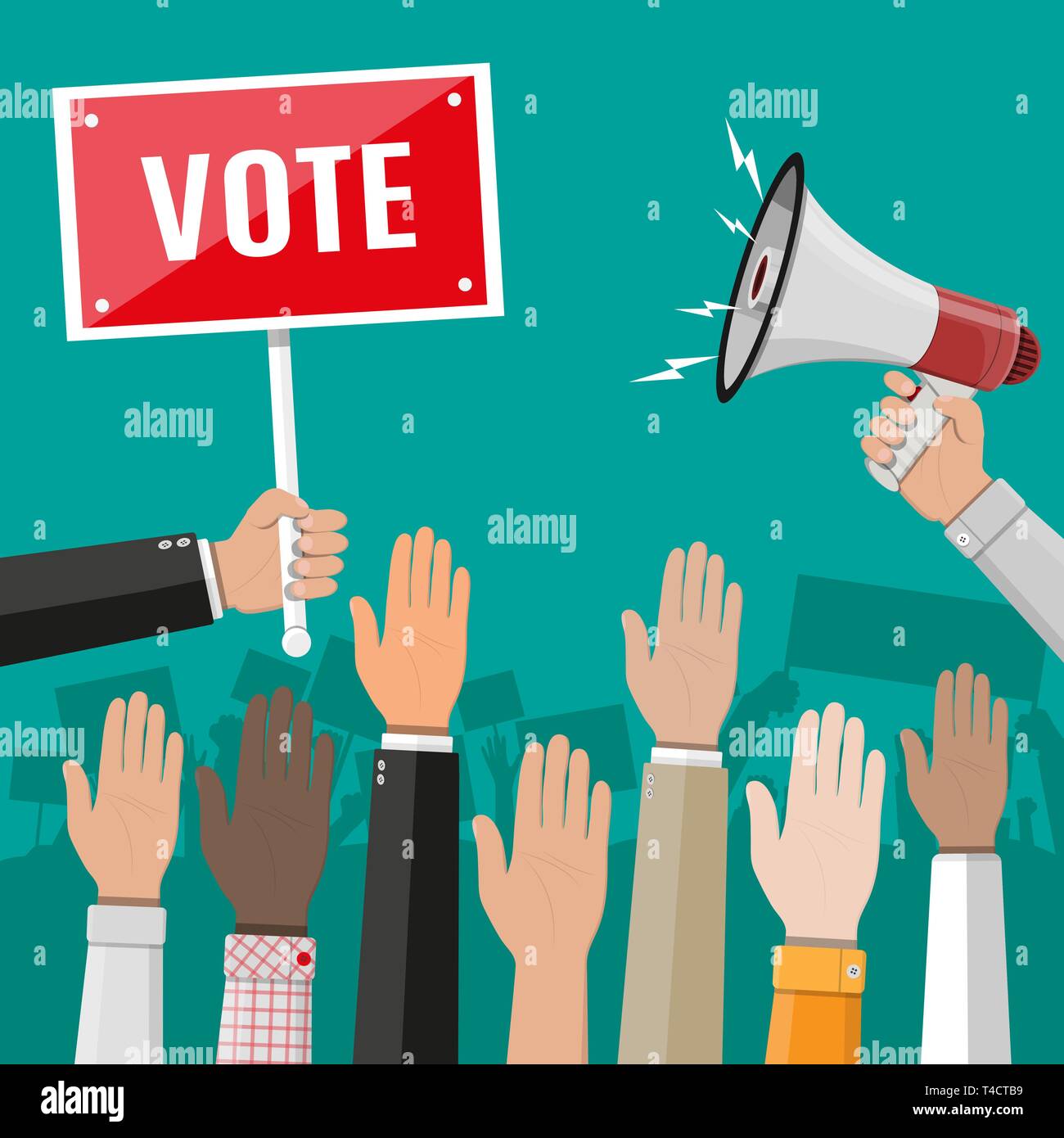 Meeting speaker hands raised Stock Vector Images - Alamy