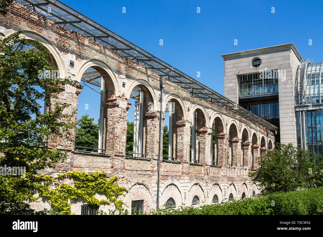 view of famous State chancellery - Staatskanzlei with war memorial in ...