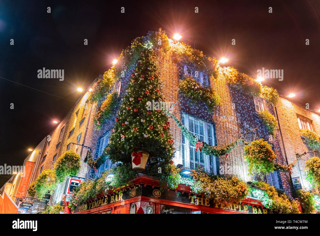 Dublin, OCT 28: Night exterior view of the famous Temple Bar on OCT 28 ...