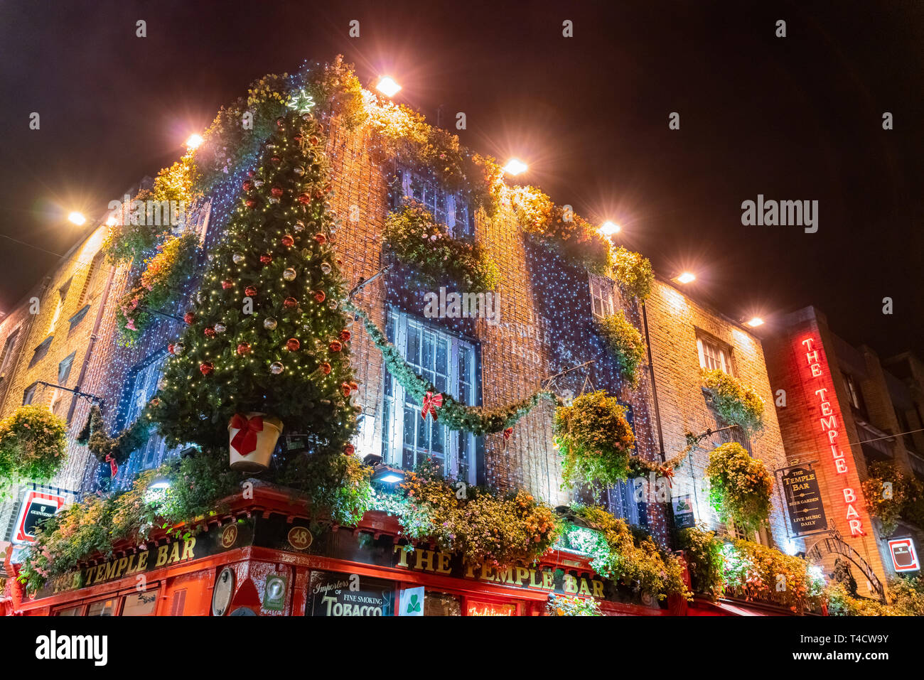 Dublin, OCT 28: Night exterior view of the famous Temple Bar on OCT 28 ...