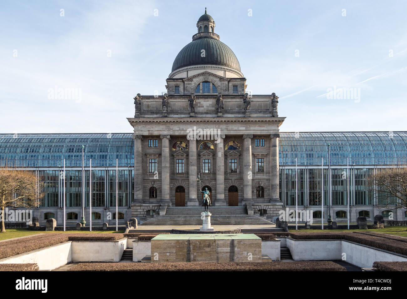 view of famous State chancellery - Staatskanzlei with war memorial in ...