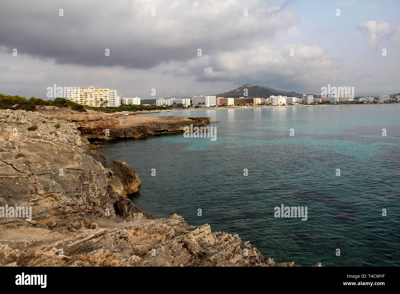 Mediterranean Sea, Spain Majorca island, seaside of Cala Millor resort ...