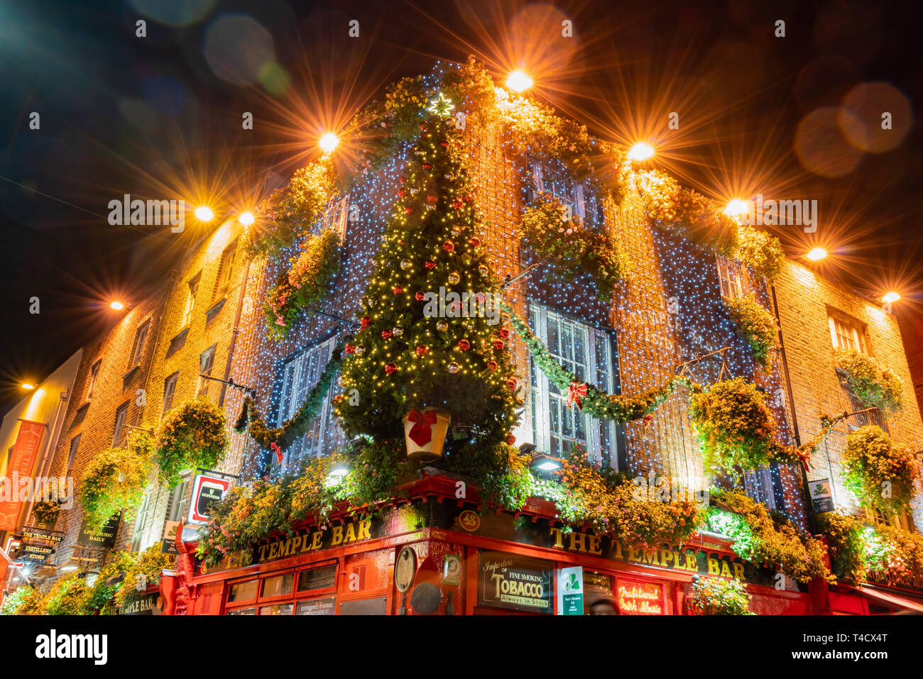 Dublin, OCT 28: Night exterior view of the famous Temple Bar on OCT 28 ...