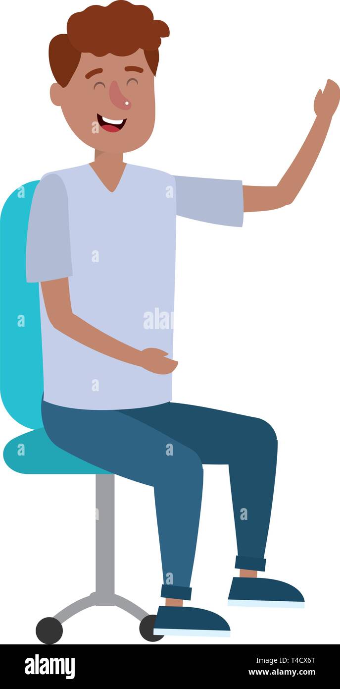 young sitting man at office chair cartoon vector illustration graphic ...