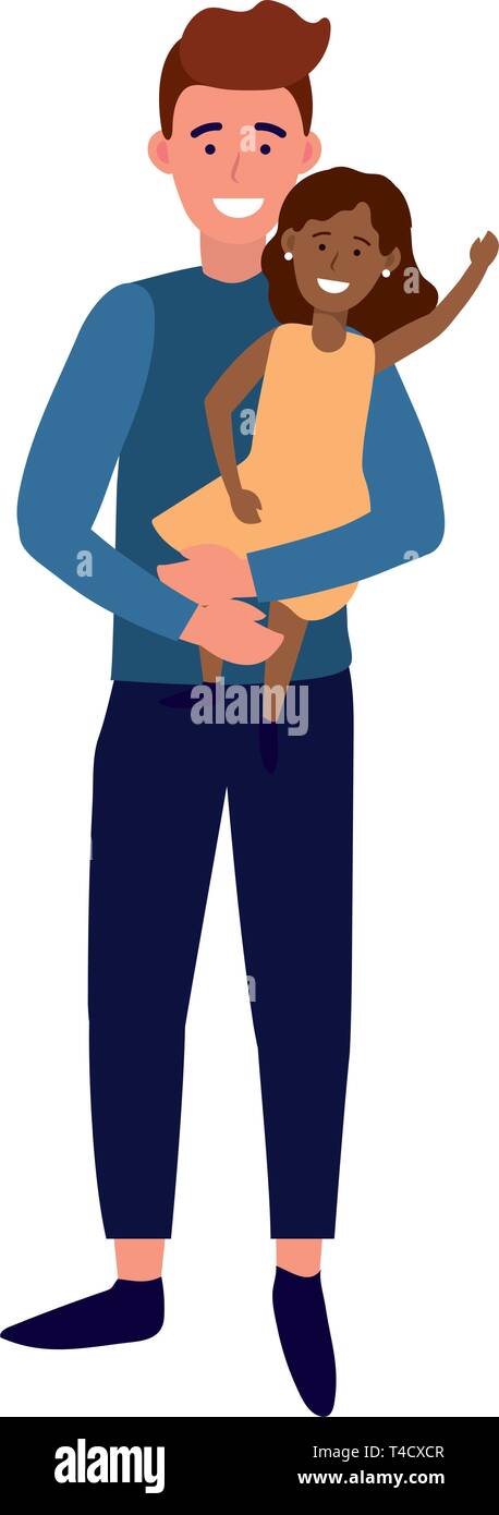 man carrying a child avatar cartoon character vector illustration ...