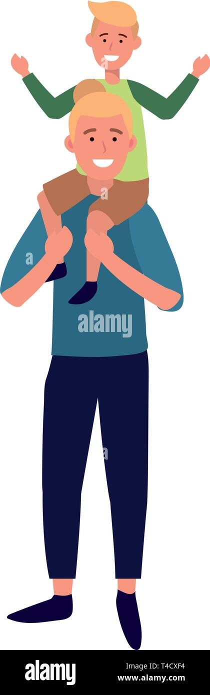 man carrying a child avatar cartoon character vector illustration ...